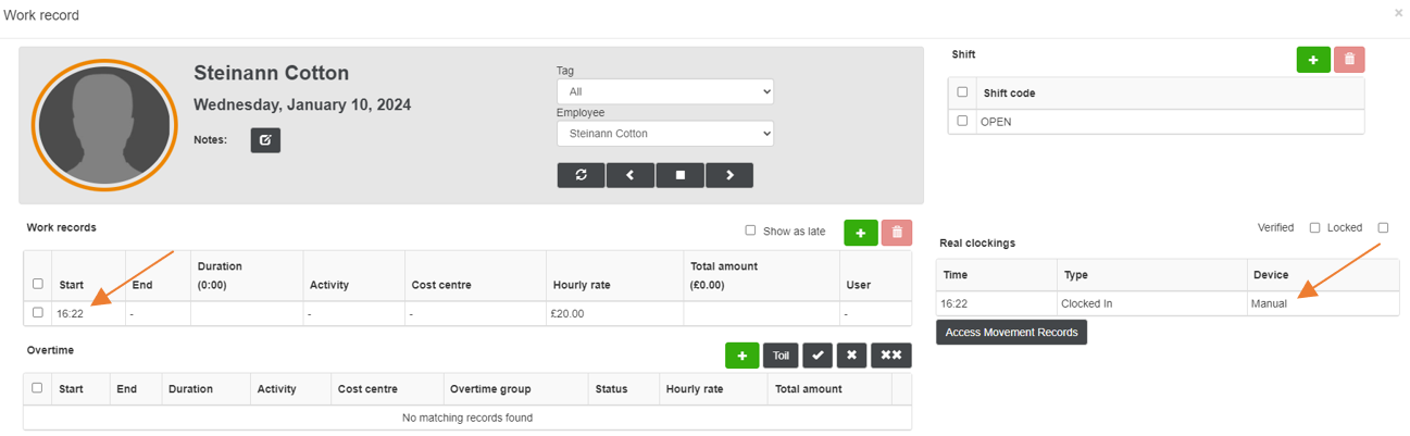 Manual Clock IN and Clock OUT on the Live data screen – Chronicle Computing