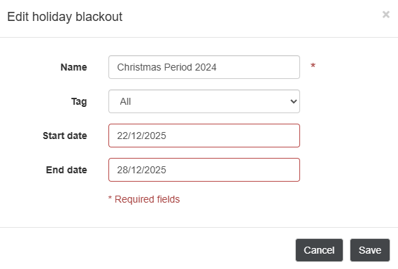 Holiday Blackouts – Chronicle Computing