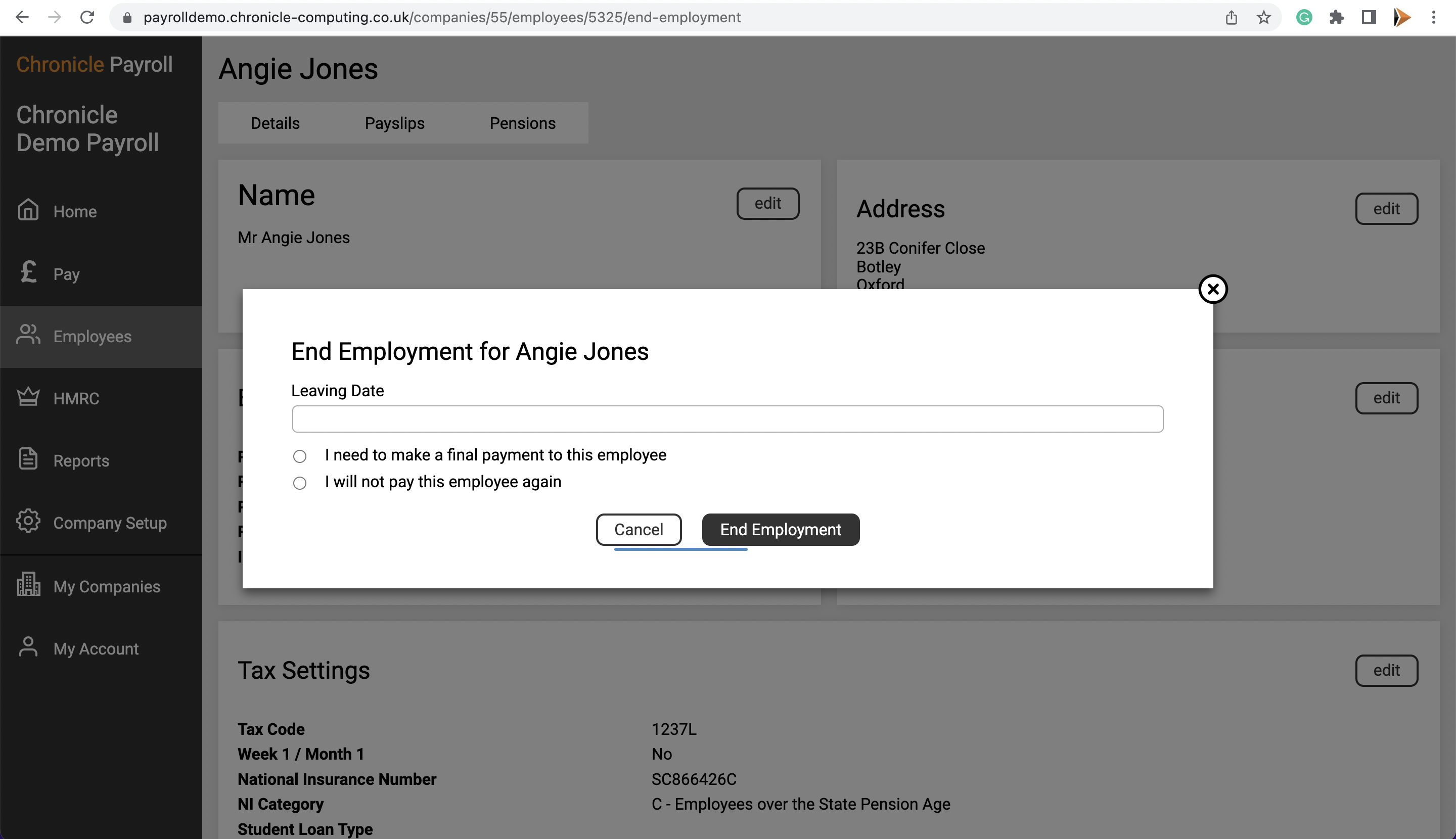 How to create a P45 in Chronicle Payroll – Chronicle Computing