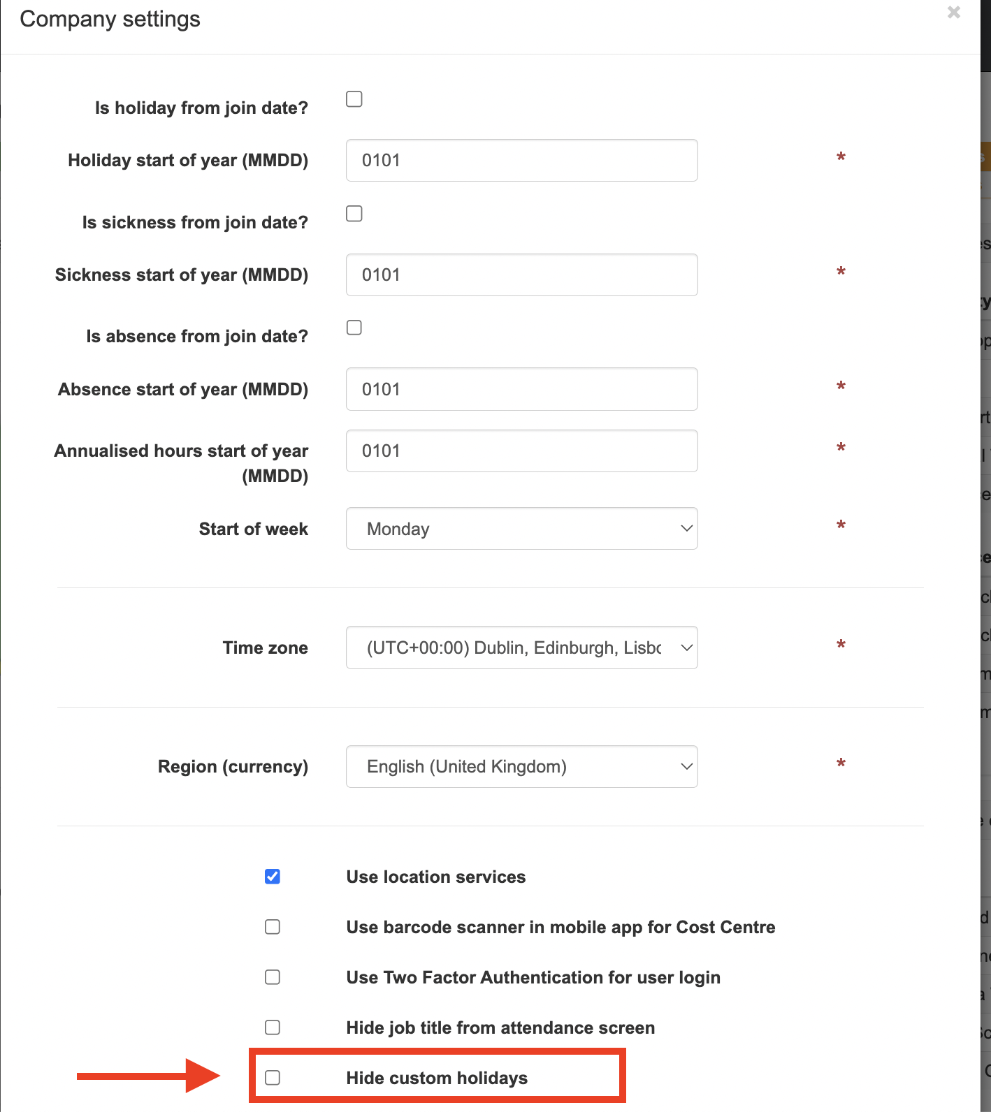 How to hide Custom Holiday Options for Employees – Chronicle Computing